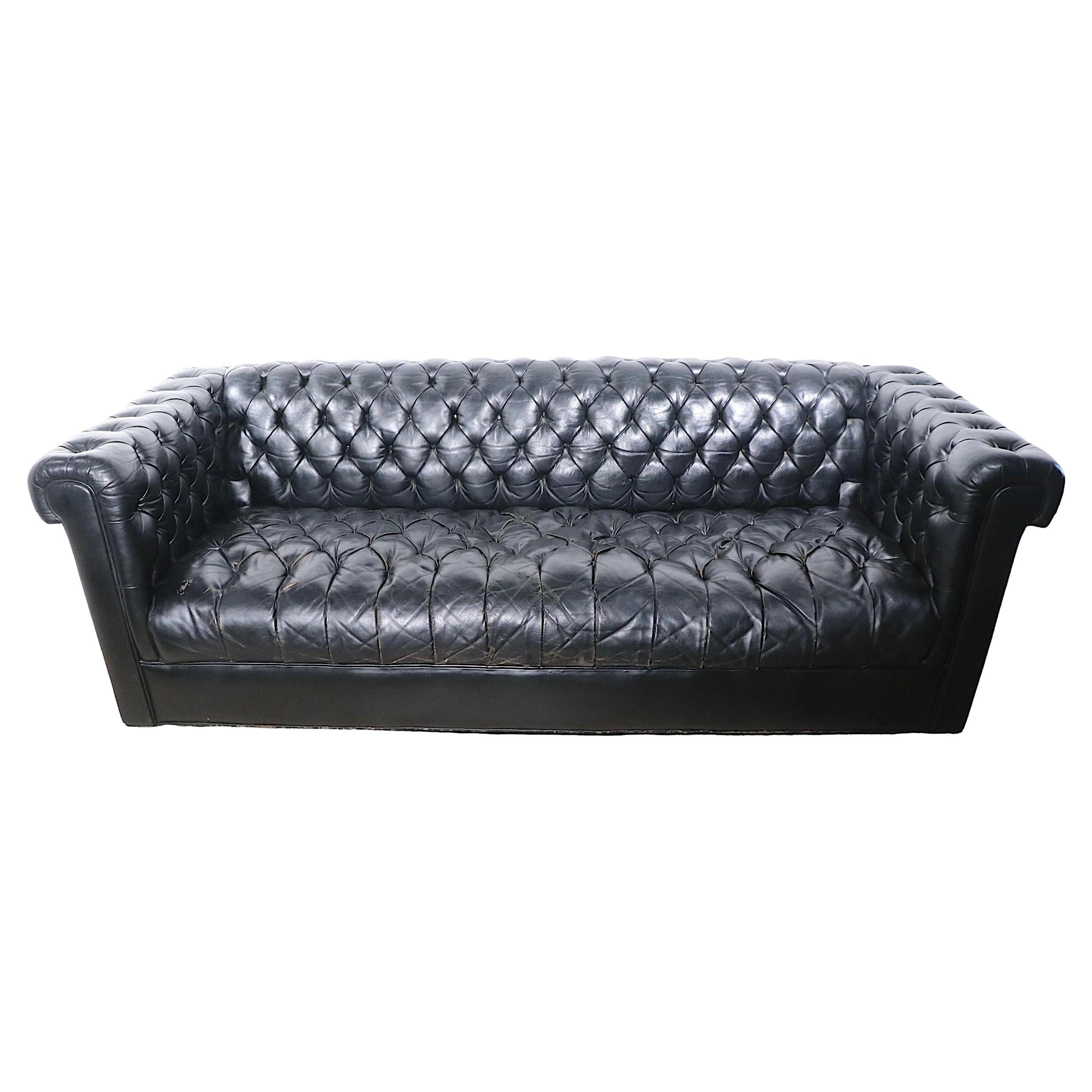 Yummy Distressed Leather Vintage Mustache Back French Sofa at 1stDibs ...