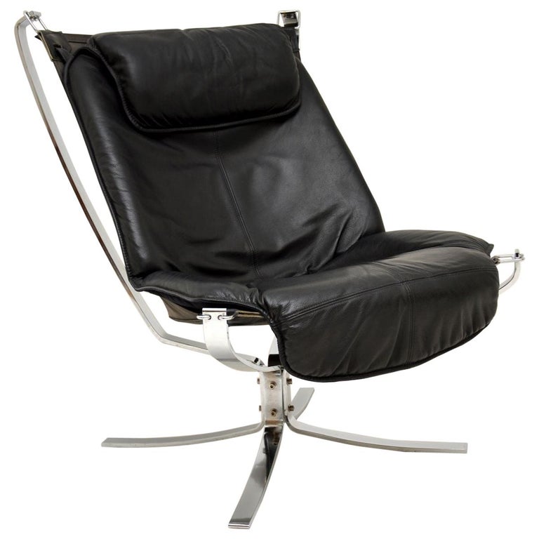 Vintage Leather and Chrome Falcon Chair by Sigurd Ressell at 1stDibs