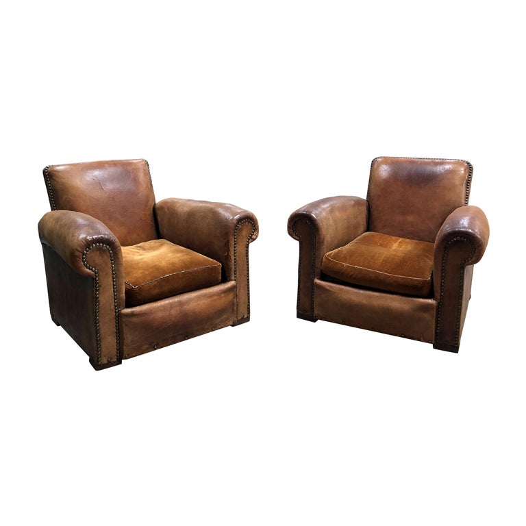 Vintage Leather Club Chair, Pair at 1stDibs