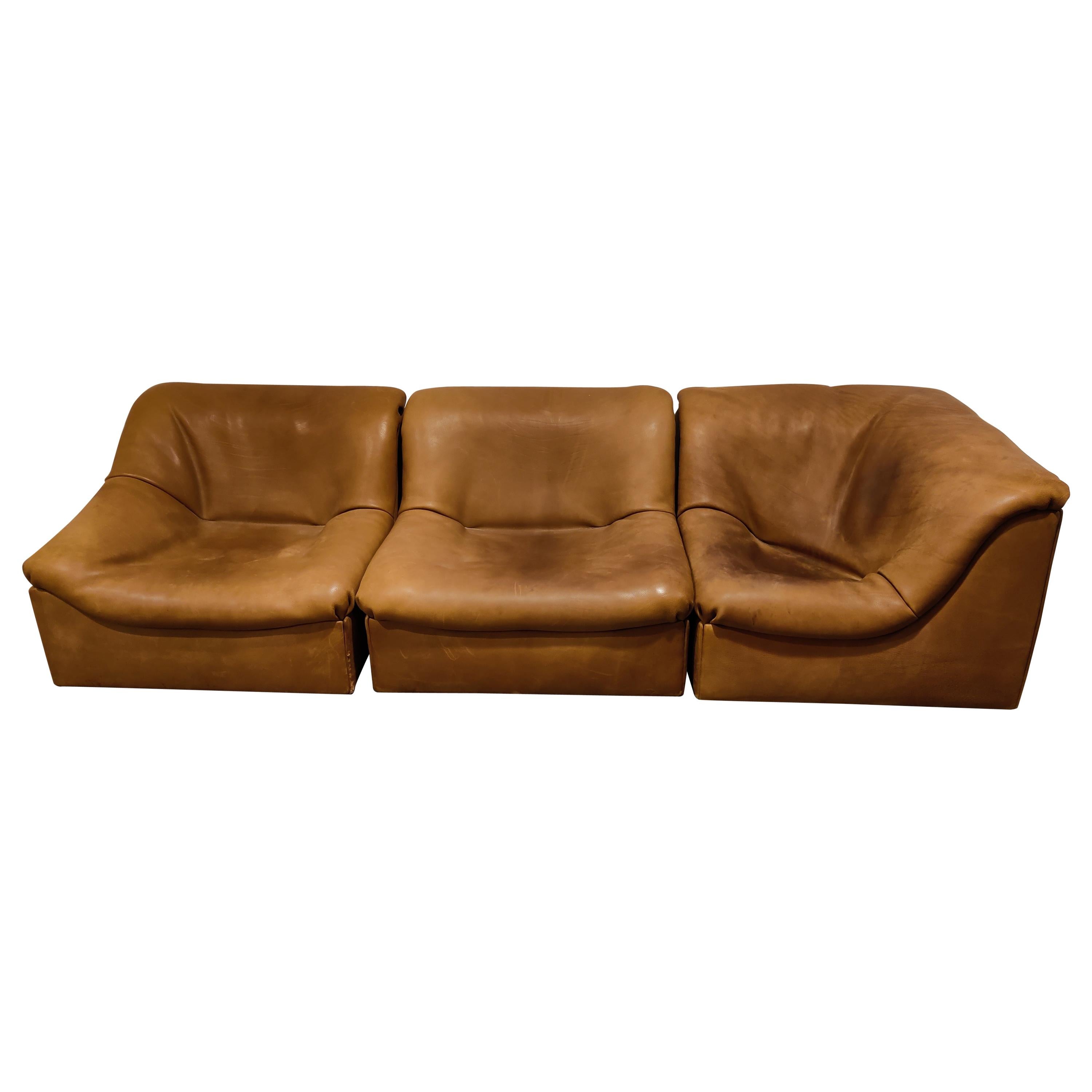 Vintage Leather Ds46 Modular Three Piece Sofa by De Sede, 1970s at 1stDibs