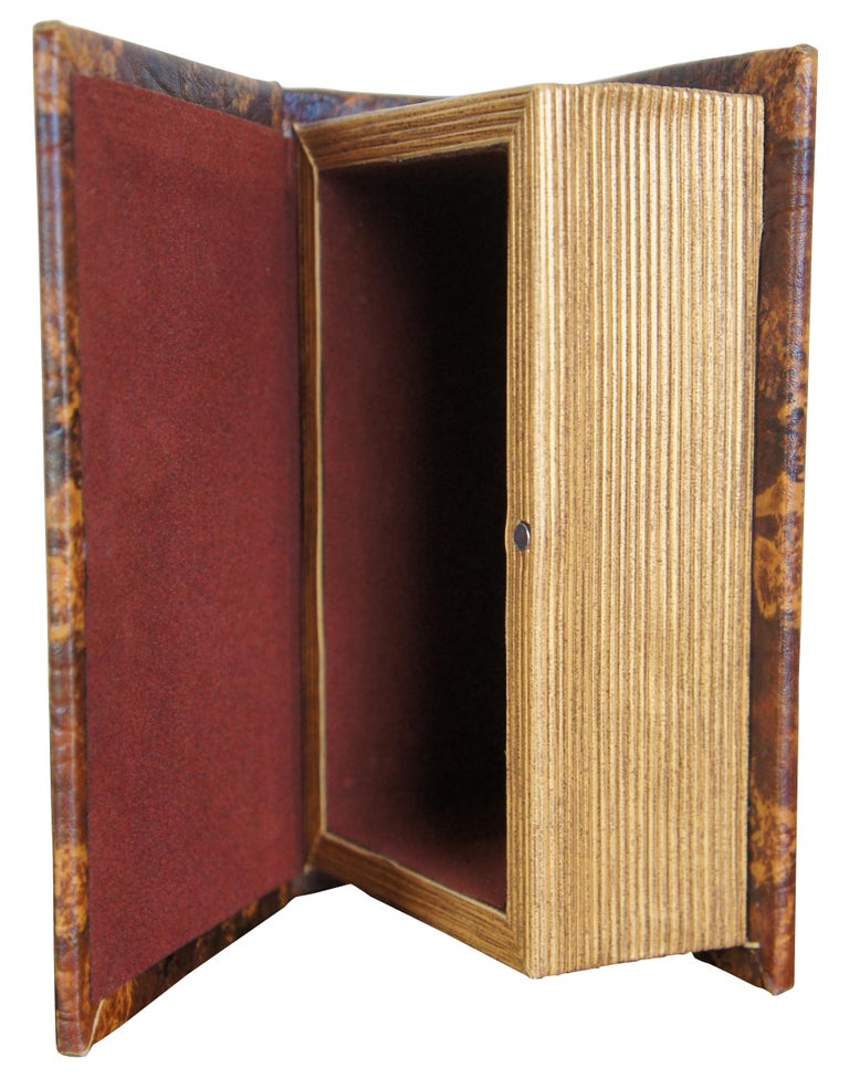 Vintage Leather Faux False Book Keepsake Box with Classical Lithograph ...