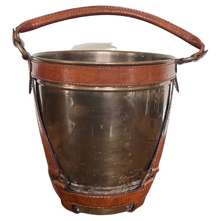 Vintage Leather handle mid century style champagne brass ice bucket For ...