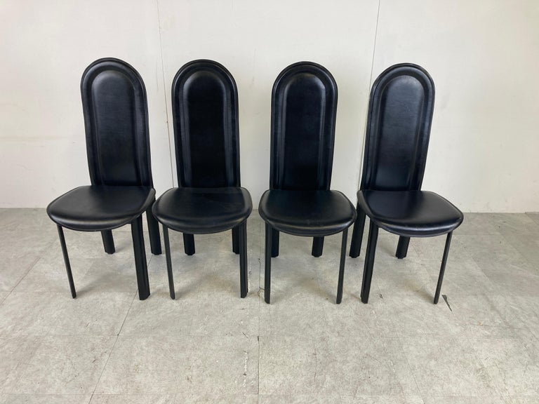 Vintage Leather Highback Dining Chairs, 1980s For Sale at 1stDibs