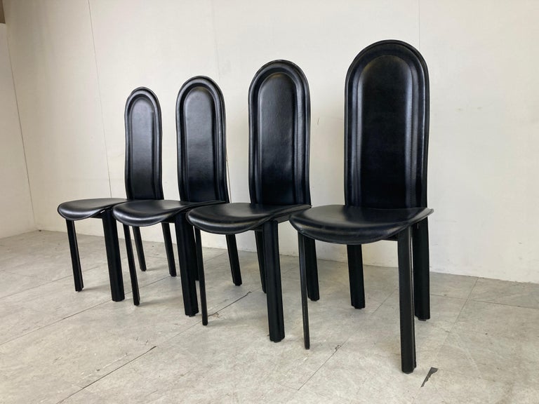 Vintage Leather Highback Dining Chairs, 1980s For Sale at 1stDibs