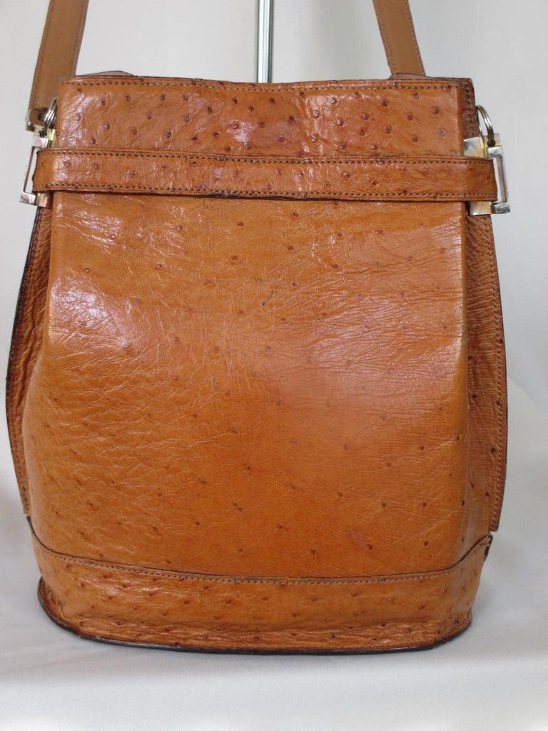 Vintage Leather Ostrich Cognac Shoulder Bag For Sale at 1stDibs