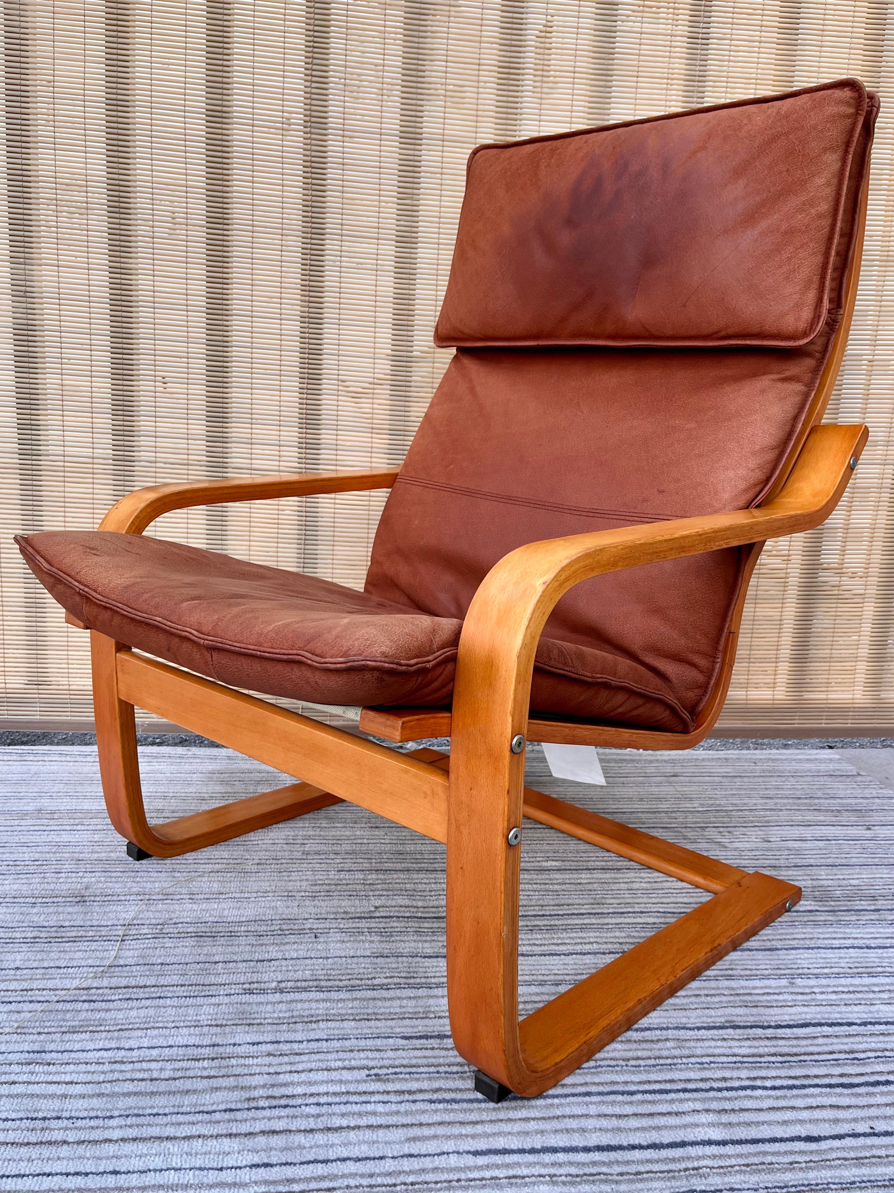 Vintage Leather Poäng Lounge Chair by Noboru Nakamura for Ikea For Sale at 1stDibs