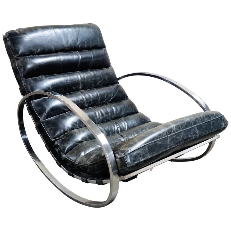 Vintage Leather Rocking Chair, 1970s at 1stDibs