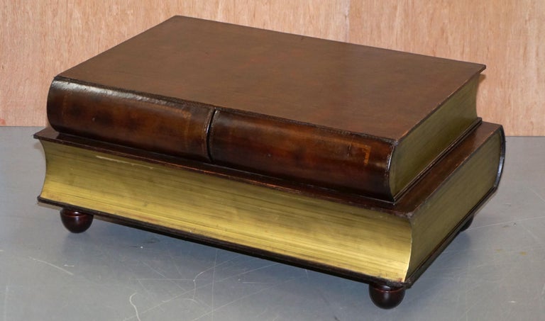 Vintage Leather Scholars Stacked Library Books Coffee Table with 2 ...