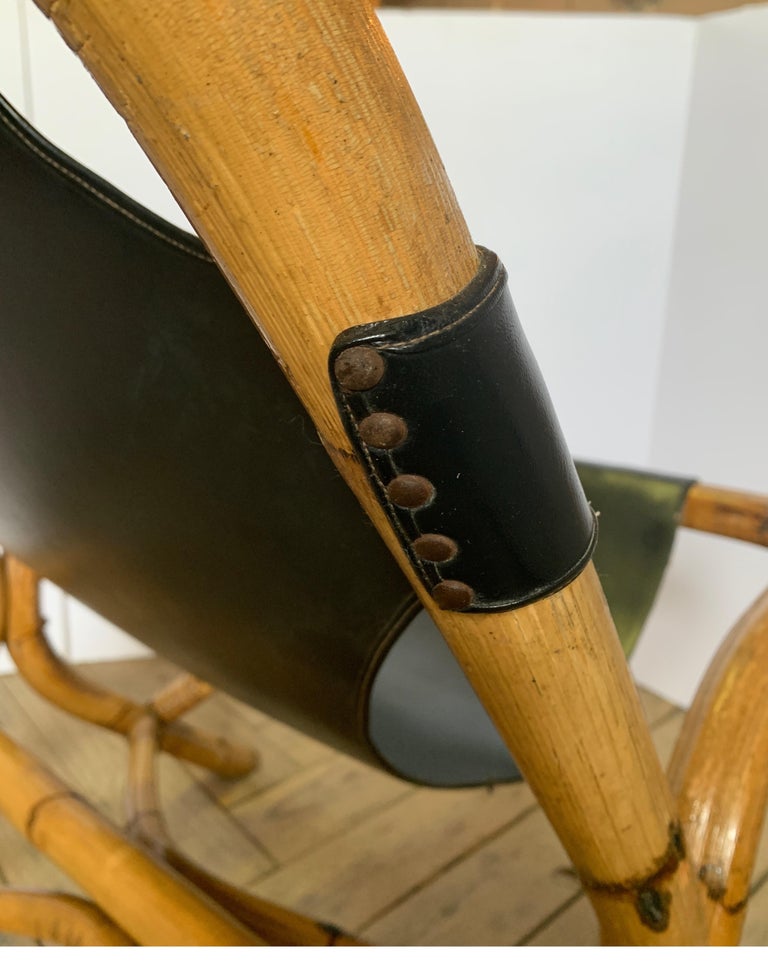 Vintage Leather Sling Back Black Leather and Bamboo Chair For Sale at ...