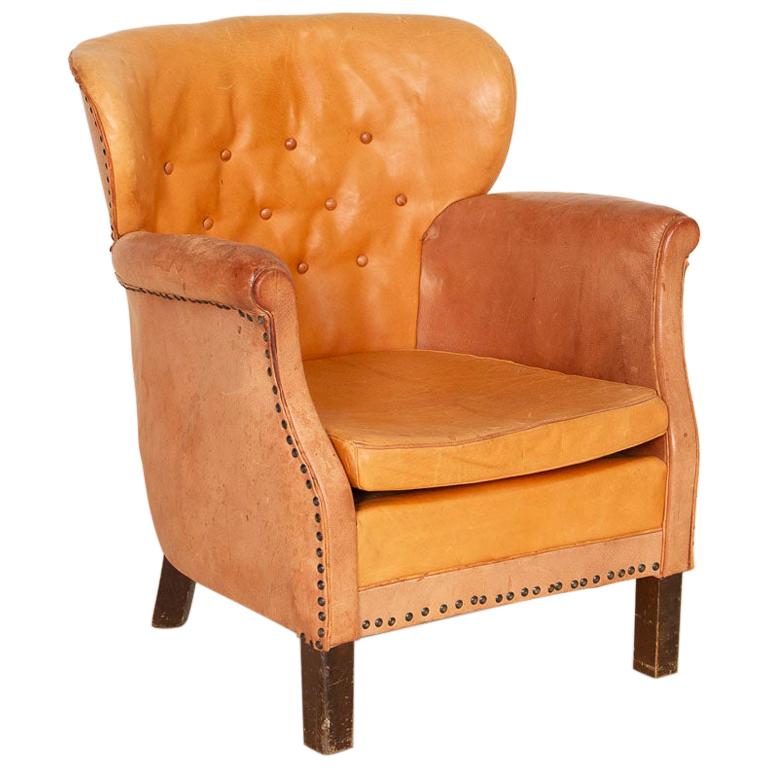 Vintage Leather Small Scale Wingback Club Chair at 1stDibs