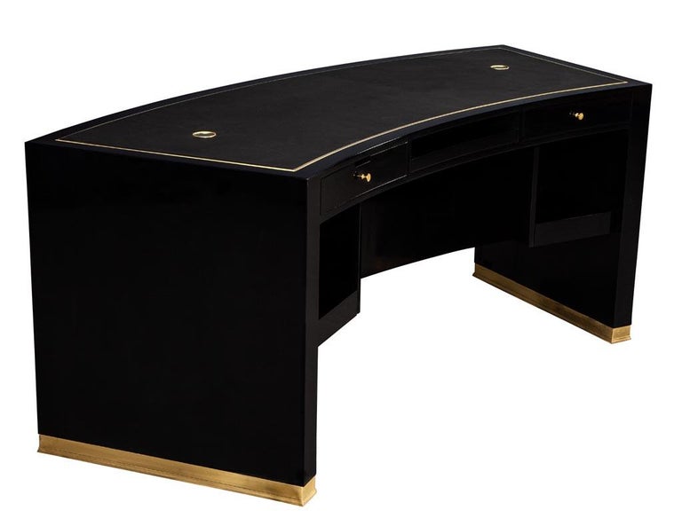 Vintage Leather Top Modern Black Executive Desk at 1stDibs
