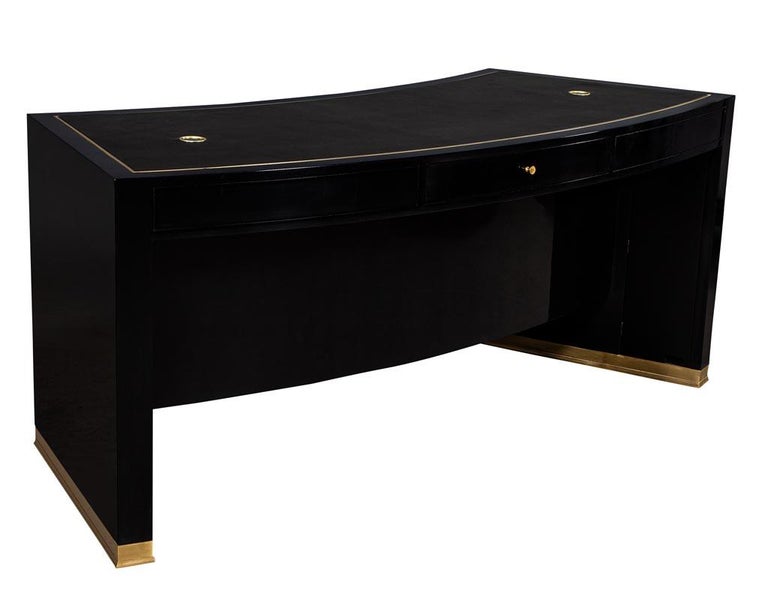Vintage Leather Top Modern Black Executive Desk at 1stDibs