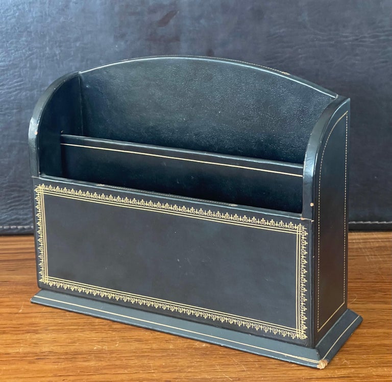 Vintage Leather Wrapped Desktop Letter Organizer by C.P. Leathercraft ...