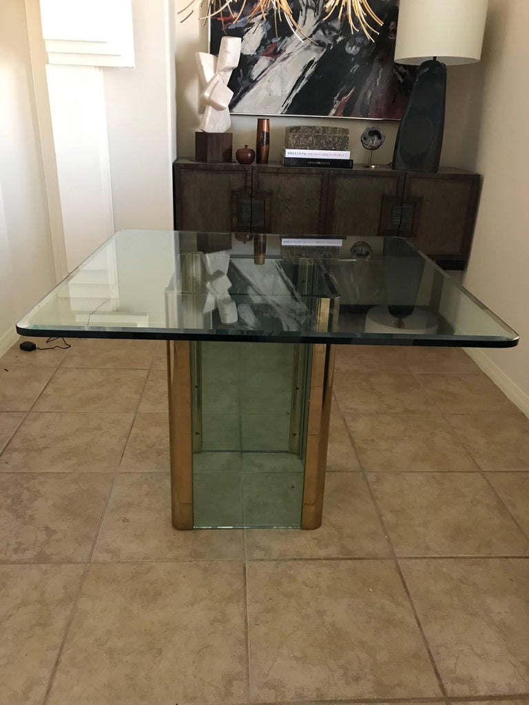 Vintage Leon Rosen for Pace Glass and Brass Square Dining Table at 1stDibs
