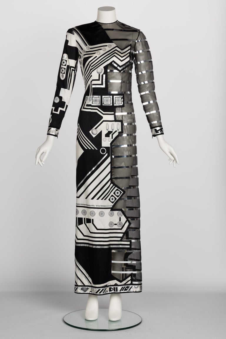 Vintage Leonard Paris Black Silver Peek a Boo Side Dress and Shawl Set ...