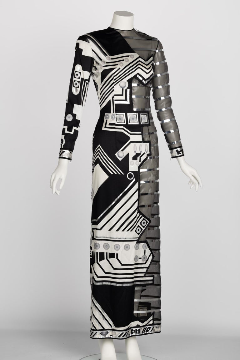 Vintage Leonard Paris Black Silver Peek a Boo Side Dress and Shawl Set ...