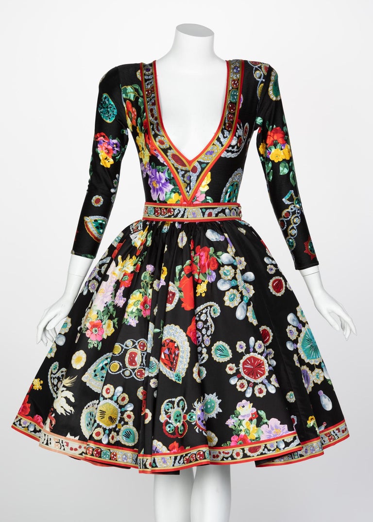 Vintage Leonard Paris Vibrant Jewel Print Silk Dress Ensemble at ...