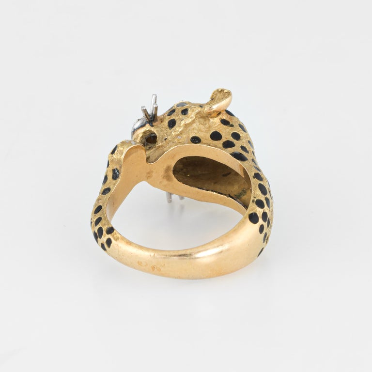 Vintage Leopard Cat Ring 18 Karat Yellow Gold Diamond Ruby Enamel ...
