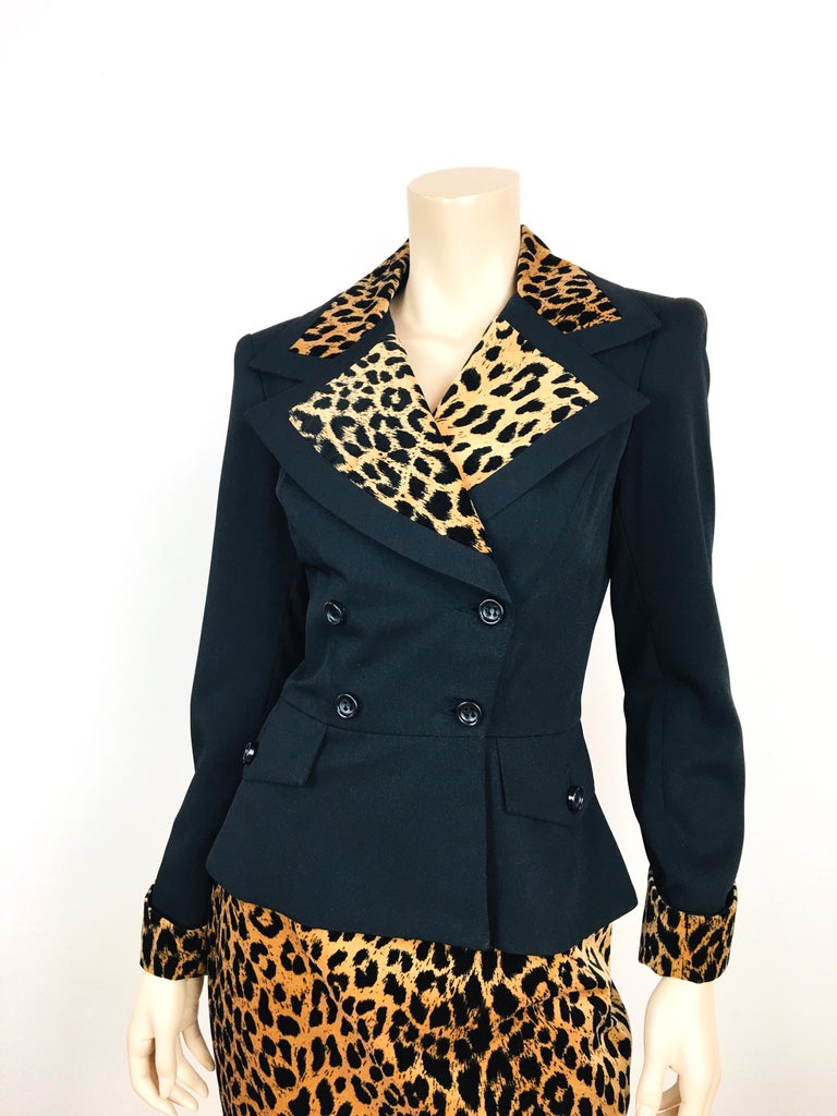 Vintage Leopard Print Velvet Jacket and Mini Skirt Suit For Sale at 1stDibs
