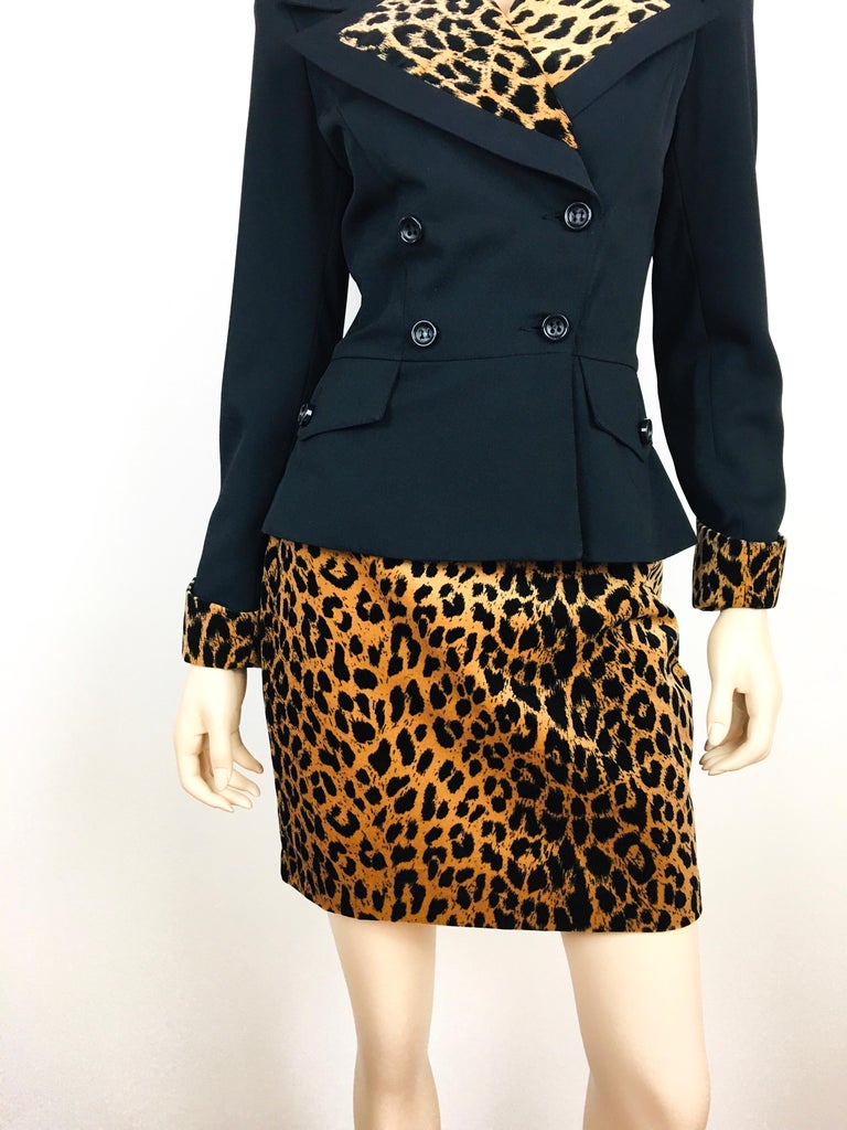 Vintage Leopard Print Velvet Jacket and Mini Skirt Suit For Sale at 1stDibs