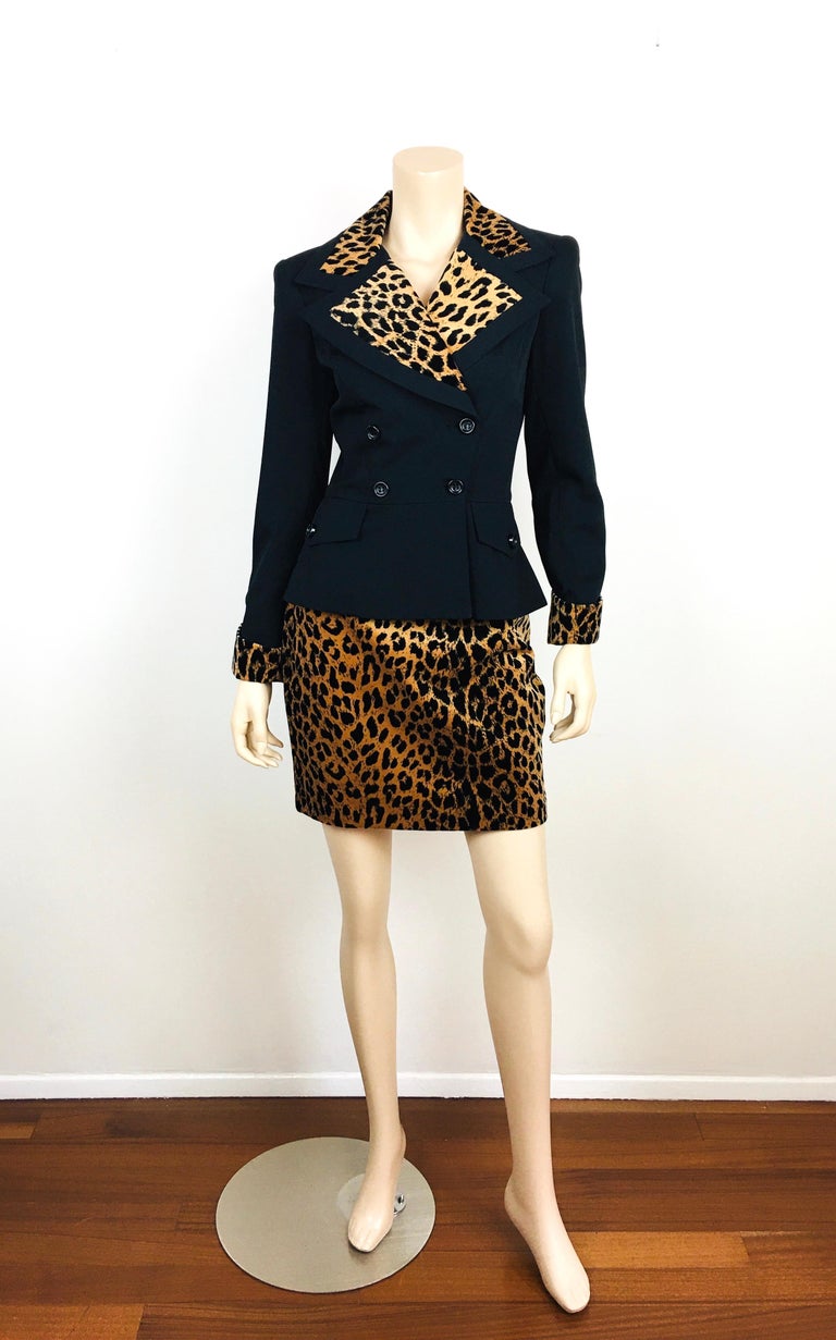 Vintage Leopard Print Velvet Jacket and Mini Skirt Suit For Sale at 1stDibs