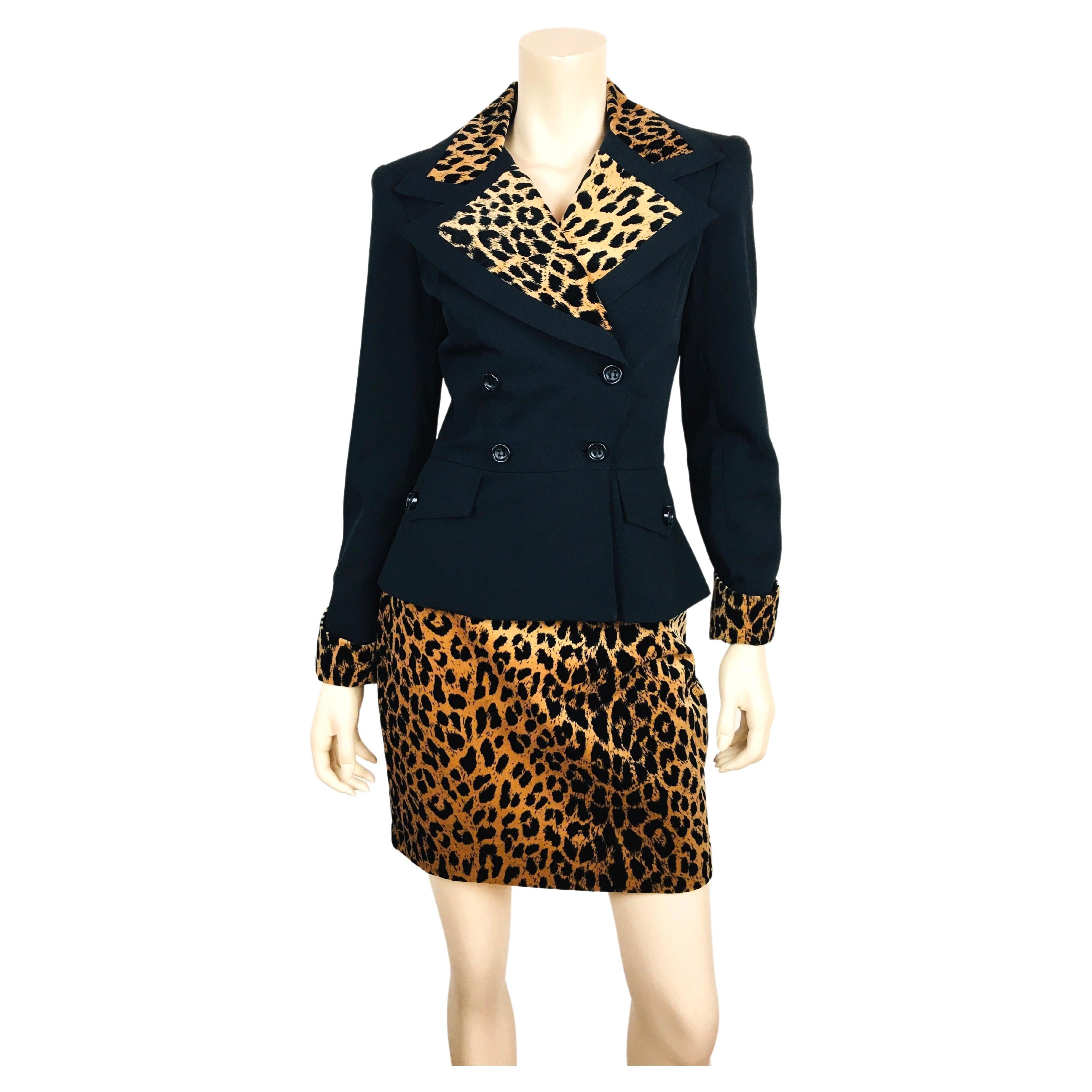 Vintage Leopard Print Velvet Jacket and Mini Skirt Suit For Sale at 1stDibs
