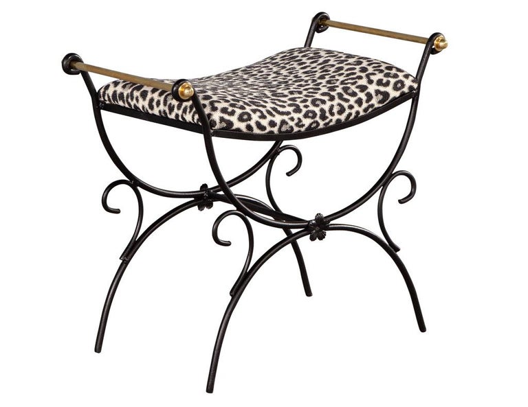 Vintage Leopard Vanity Stool Brass Accents For Sale at 1stDibs ...