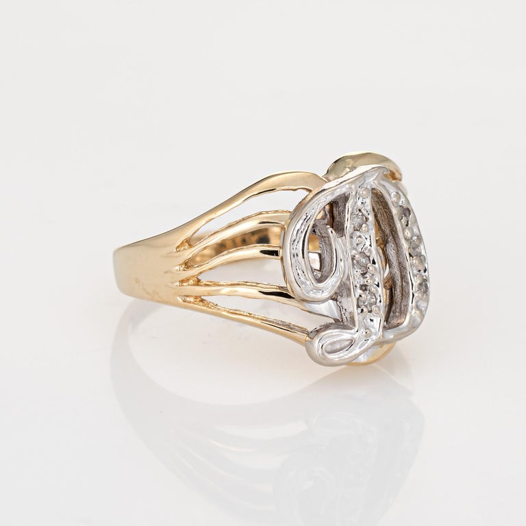 Vintage Letter D Initial Ring 10k Yellow Gold Signet Fine Cursive ...