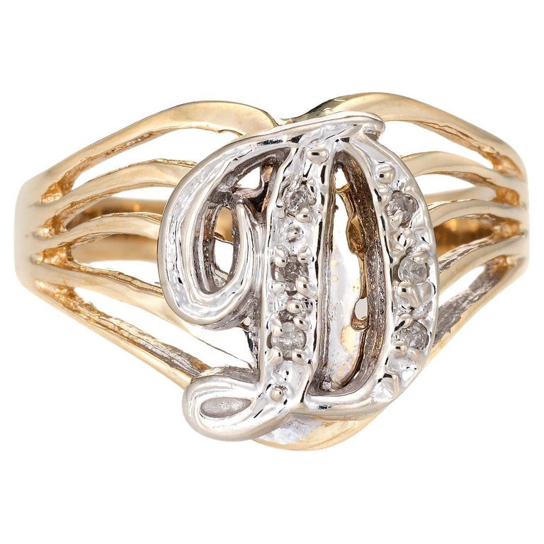 Vintage Letter D Initial Ring 10k Yellow Gold Signet Fine Cursive ...