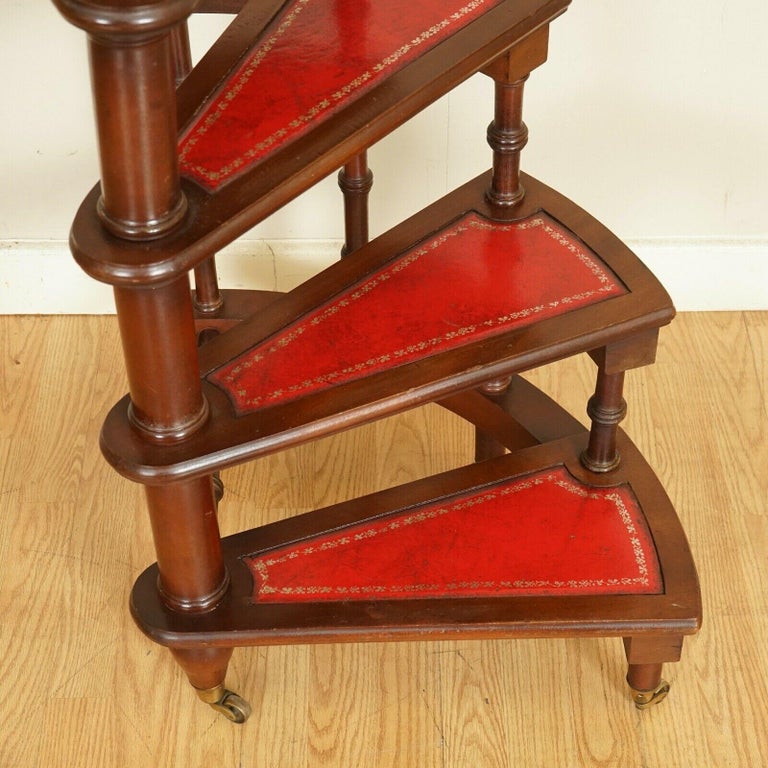 Vintage Library Steps with Burgundy Embossed Leather Insets at 1stDibs