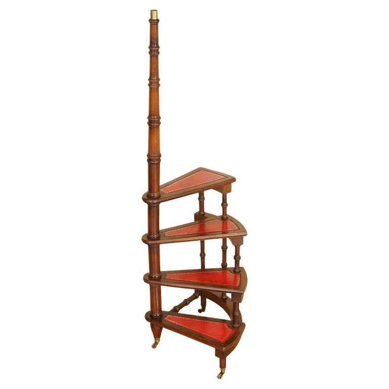 Vintage Library Steps with Burgundy Embossed Leather Insets at 1stDibs