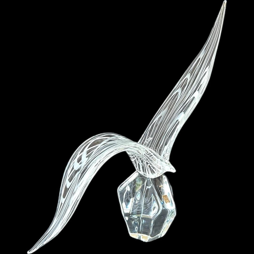 Vintage Licio Zanetti Murano Clear/White Stripe “Bird in Flight” Glass ...