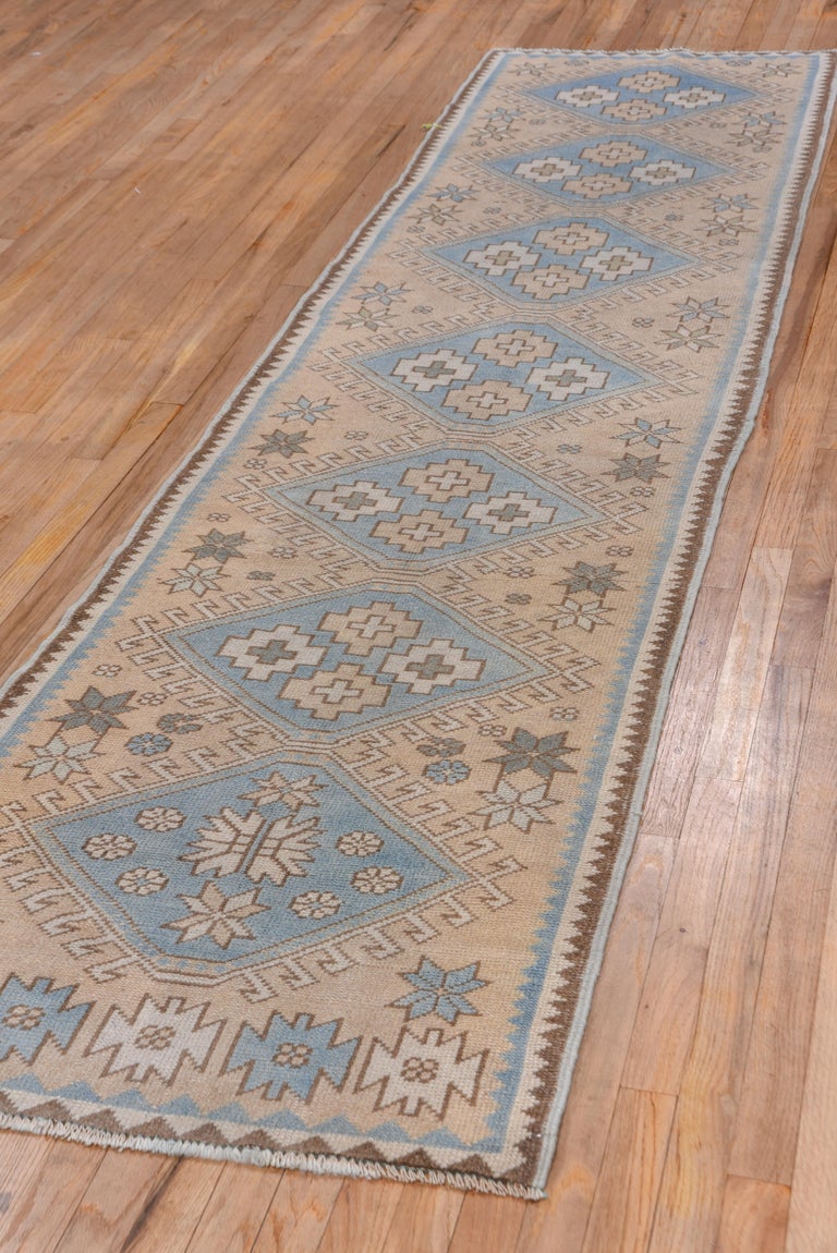 Vintage Light Blue Turkish Oushak Runner, circa 1930s For Sale at 1stDibs
