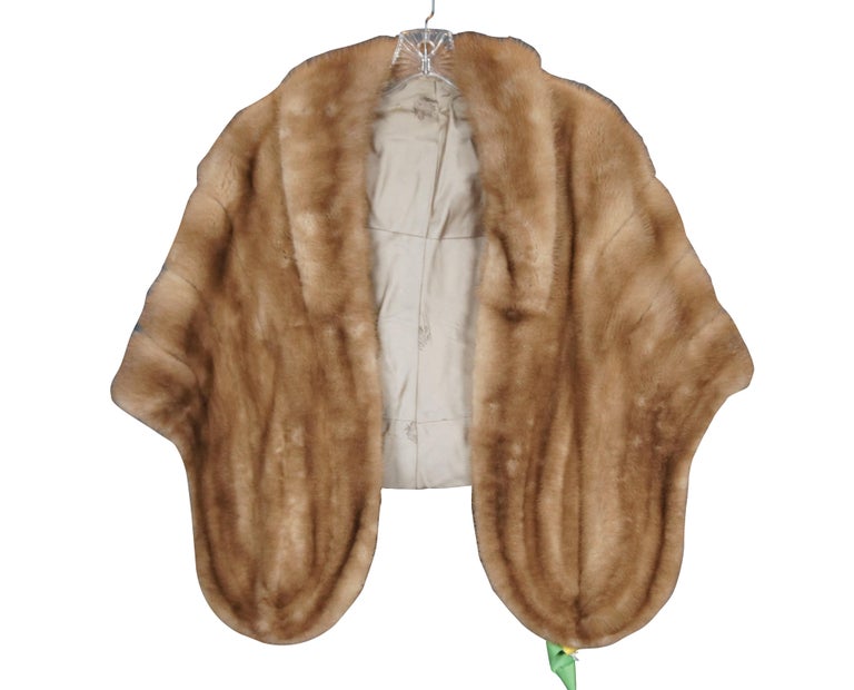 Vintage Light Brown Mink Fur Stole Shawl Shoulder Wrap Womens Jacket ...