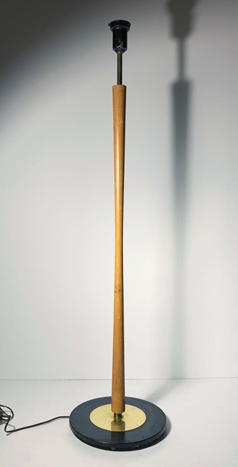 Vintage Lightolier Turned Concave Wood Staff Floor Lamp For Sale at 1stDibs