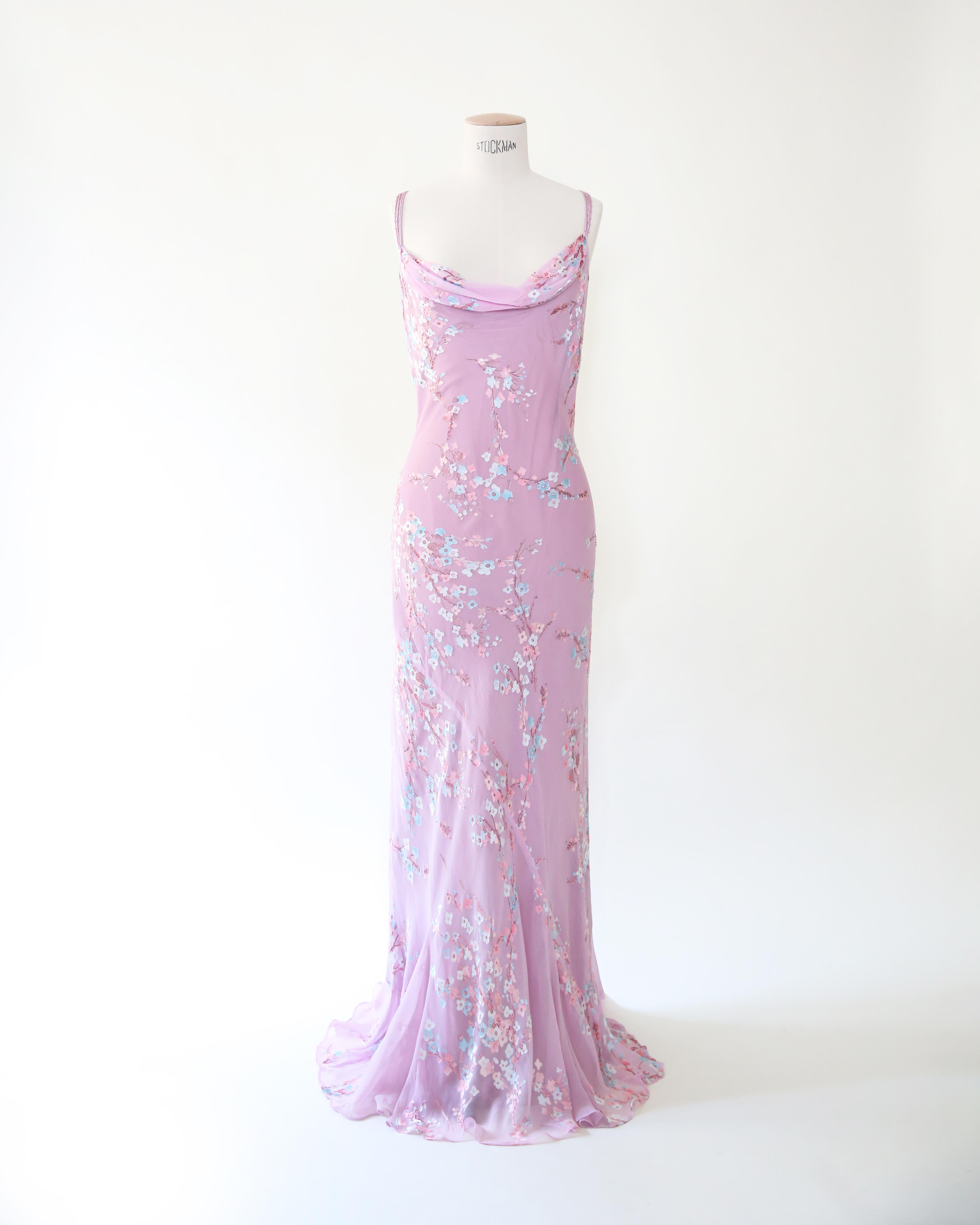 Vintage lilac pink beaded silk sheer floral layered wedding slip dress ...