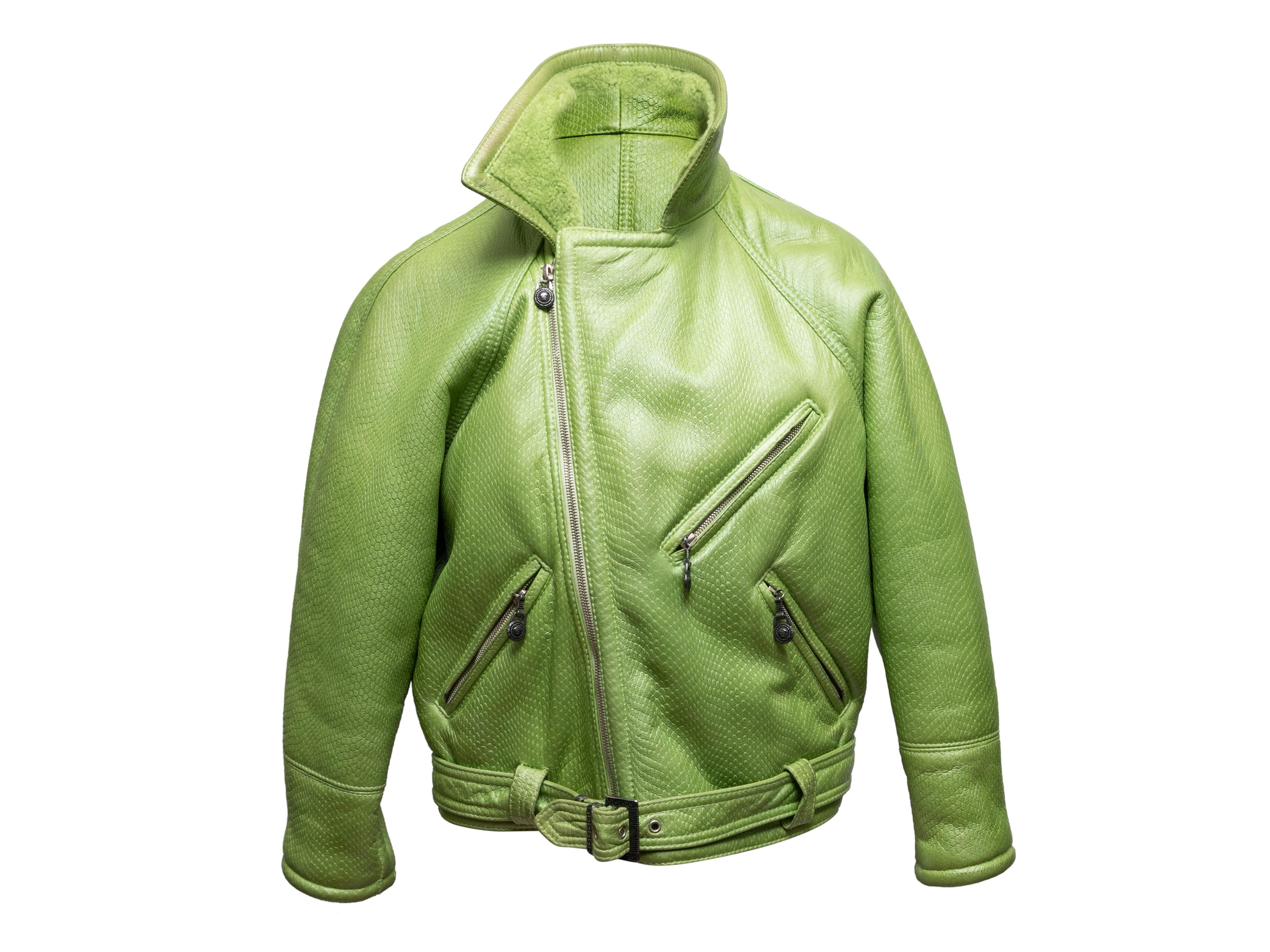Vintage Lime Gianni Versace Fall/Winter 1994 Leather and Shearling Moto ...