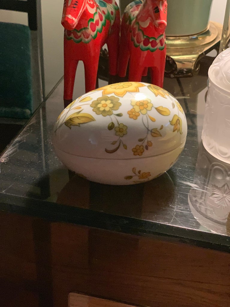 Vintage Limoges Hand Painted Porcelain Yellow Floral Egg Trinket Box ...