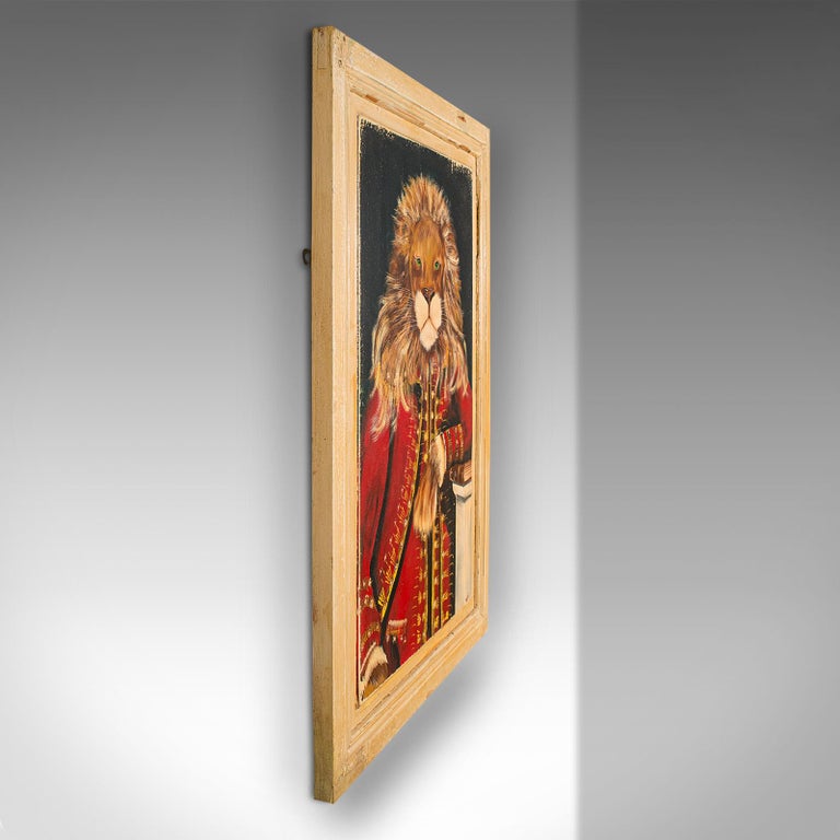 Vintage Lion Portrait, English Oil Painting, Victorian Pine ...