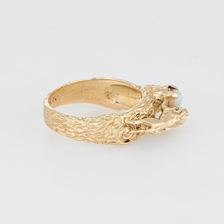 Vintage Lion Ring 14 Karat Yellow Gold Opal Estate Fine Animal Jewelry ...