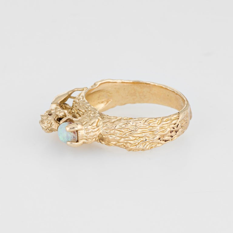 Vintage Lion Ring 14 Karat Yellow Gold Opal Estate Fine Animal Jewelry ...