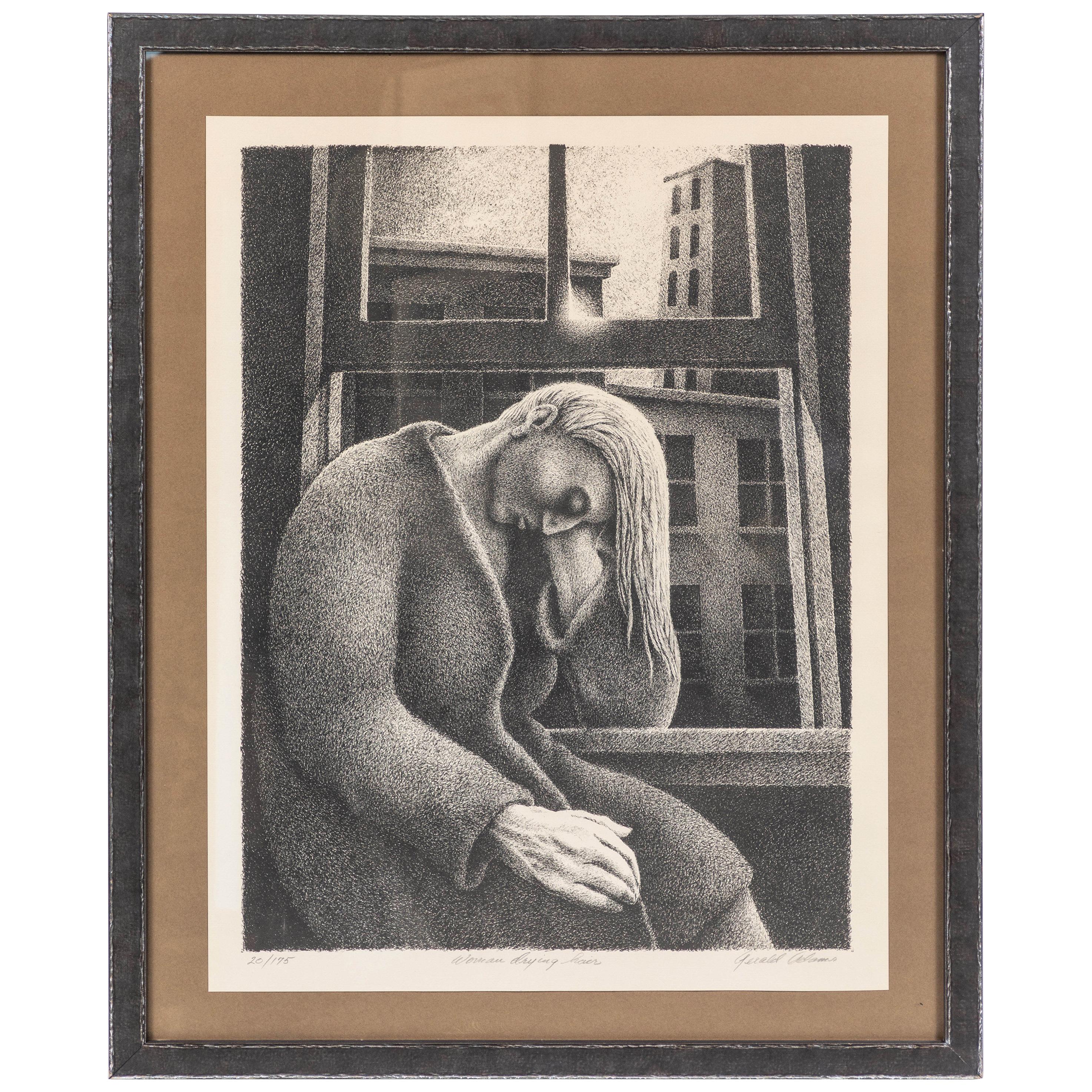 Vintage Lithograph by Gerald Adams titled “Woman Drying Hair” at 1stDibs
