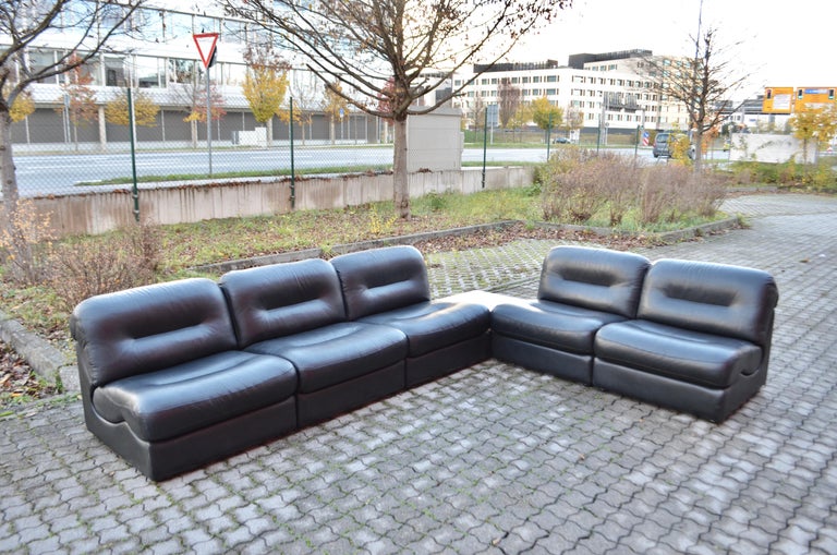 Vintage Living Room Suite Modular Black Leather Lounge Sofa, Germany ...