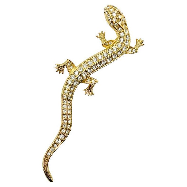 Vintage Lizard Crystal Embellished Statement Brooch 1980s For Sale at ...