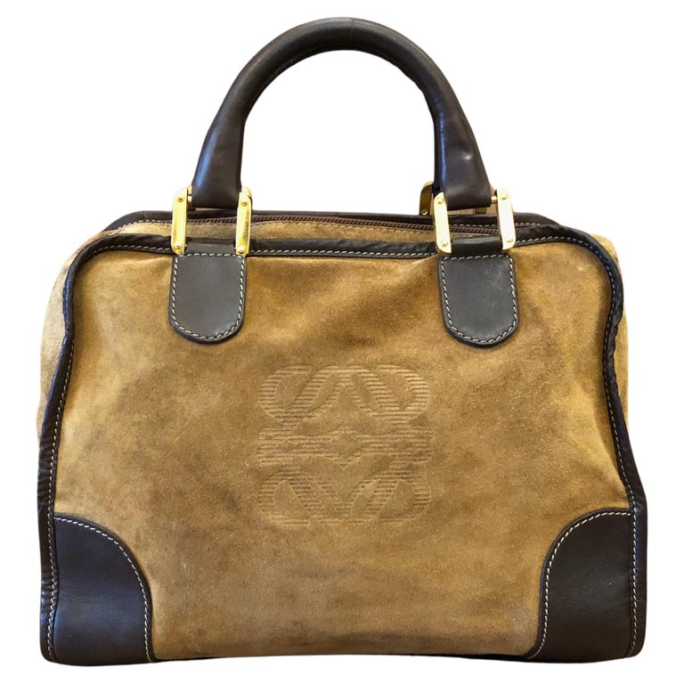 Vintage LOEWE Brown Suede Amazona 32 Boston Bag with LOEWE Suede Pouch ...