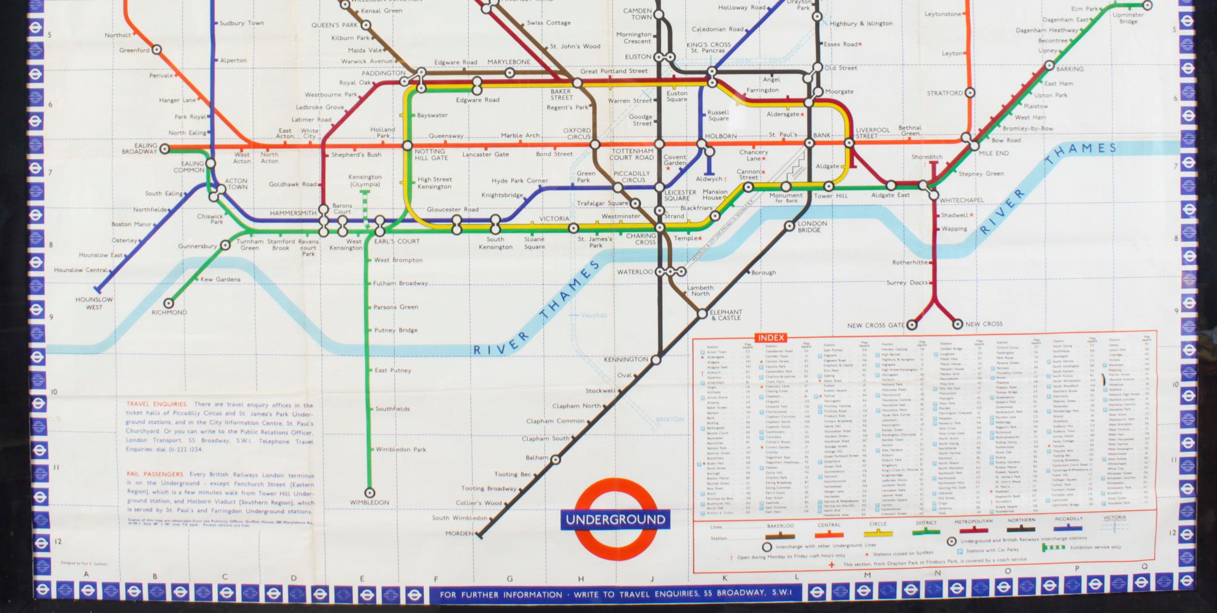 Vintage London Transport Tube Map By Paul Garbutt 20th Century For Sale ...