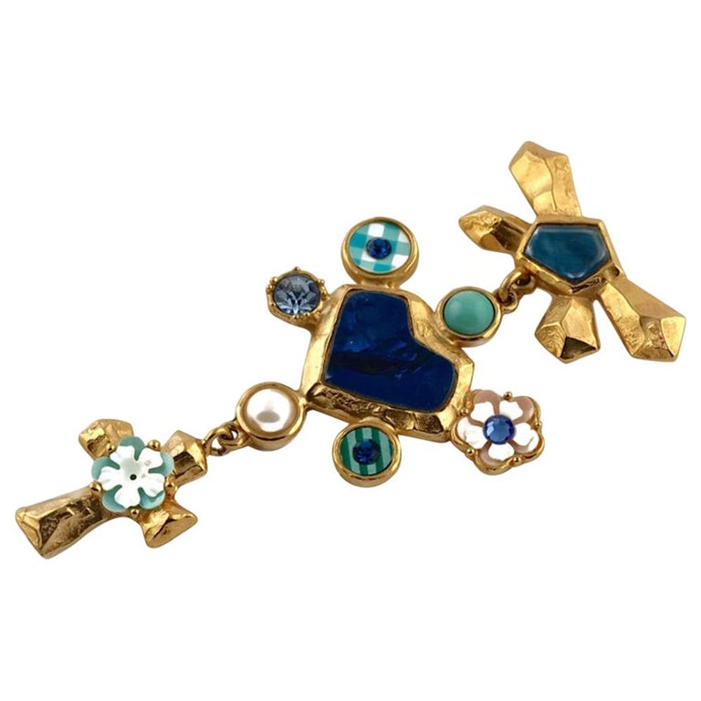 Vintage Long CHRISTIAN LACROIX Gingham Floweret Bow Heart Cross Brooch ...