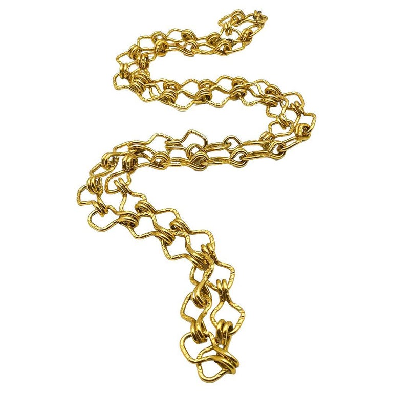 Vintage Long Hook and Eye Style Textured Chain 1960s For Sale at 1stDibs