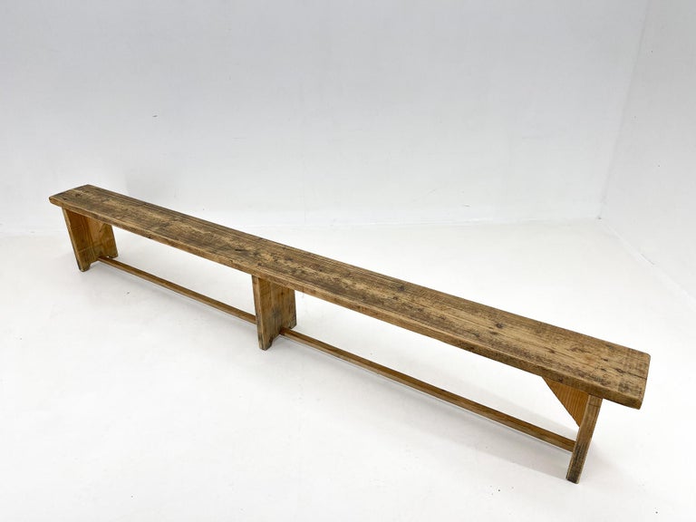 Vintage Long Wooden Bench, 1950s For Sale at 1stDibs