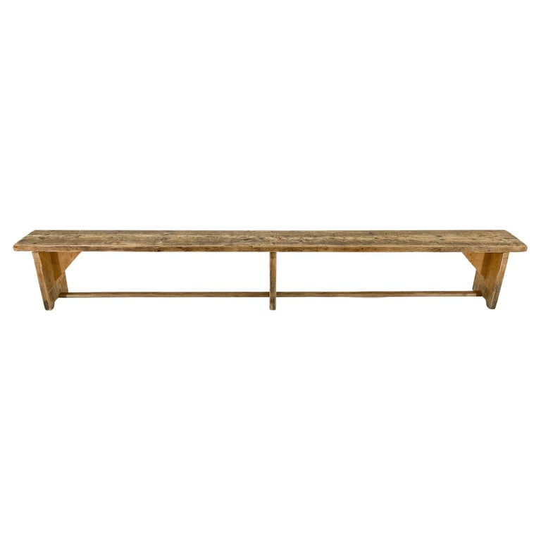Vintage Long Wooden Bench, 1950s For Sale at 1stDibs